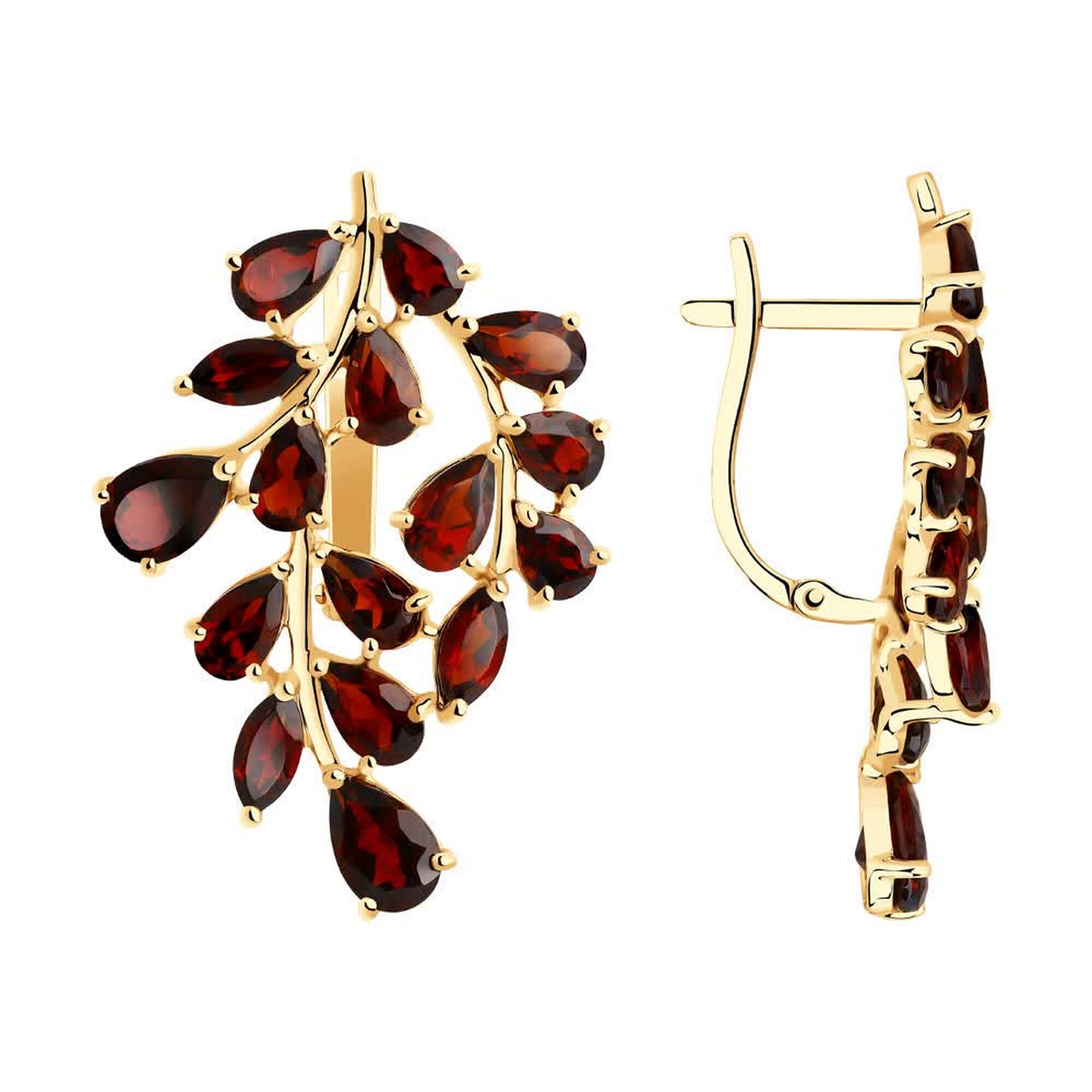 Серьги, красное золото, 585 проба, гранат