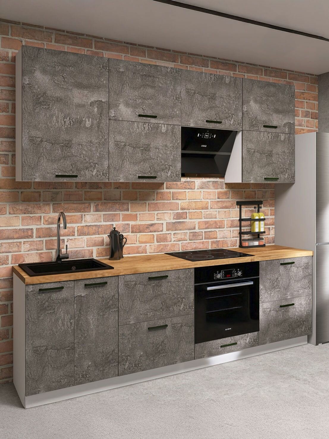 Кухонный гарнитур Урбан 2.4 м, мебель для дома и кухни, Белый / Камень темный