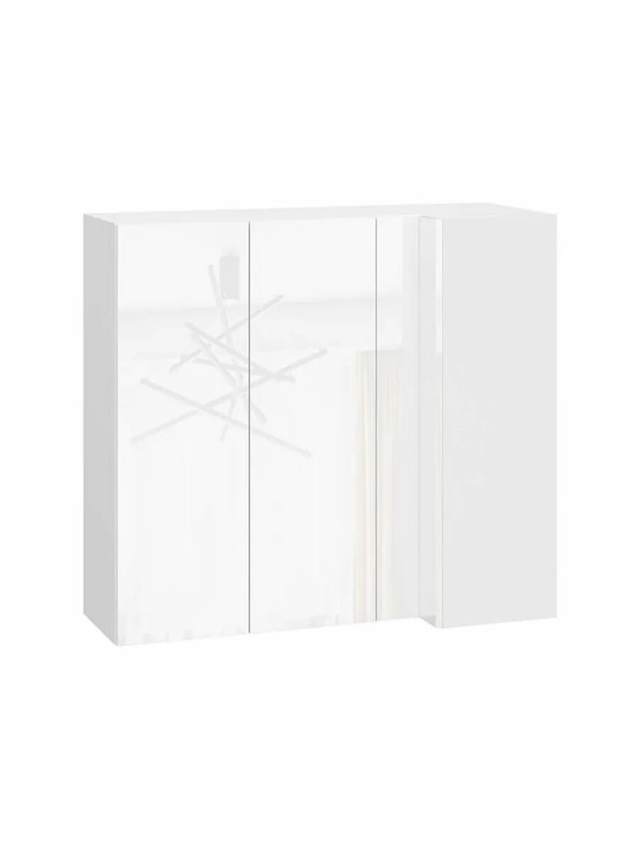 Кухонный модуль навесной, угловой шкаф Стрэйт с доводчиками, с полками, 100х39.8х91.2 см, Белый / Белый глянец