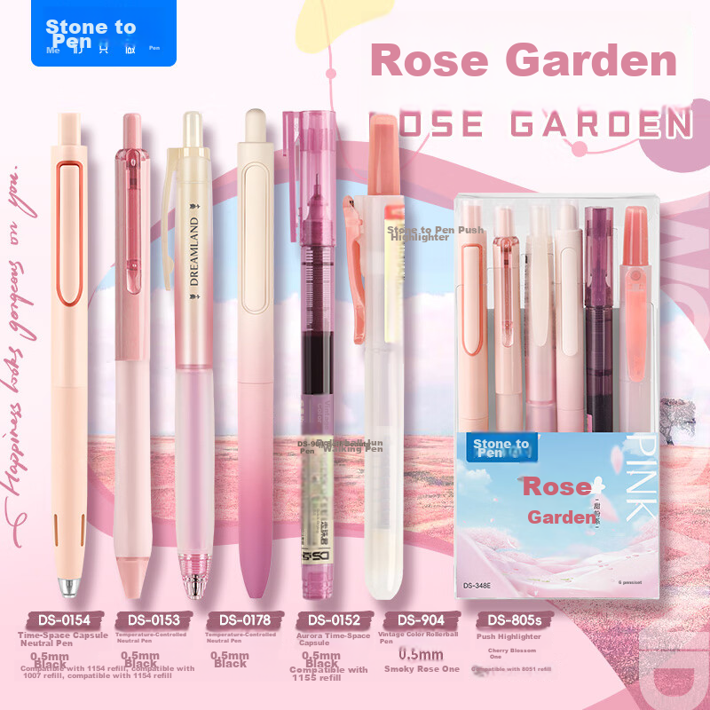 Dianshi Space Capsule Quick-Drying Retractable Gel Pen for Homework, Exam Preparation, And Practice 348E Learning Set 0.5mm Classic Series Combination (Pink Series) 6-Piece Set