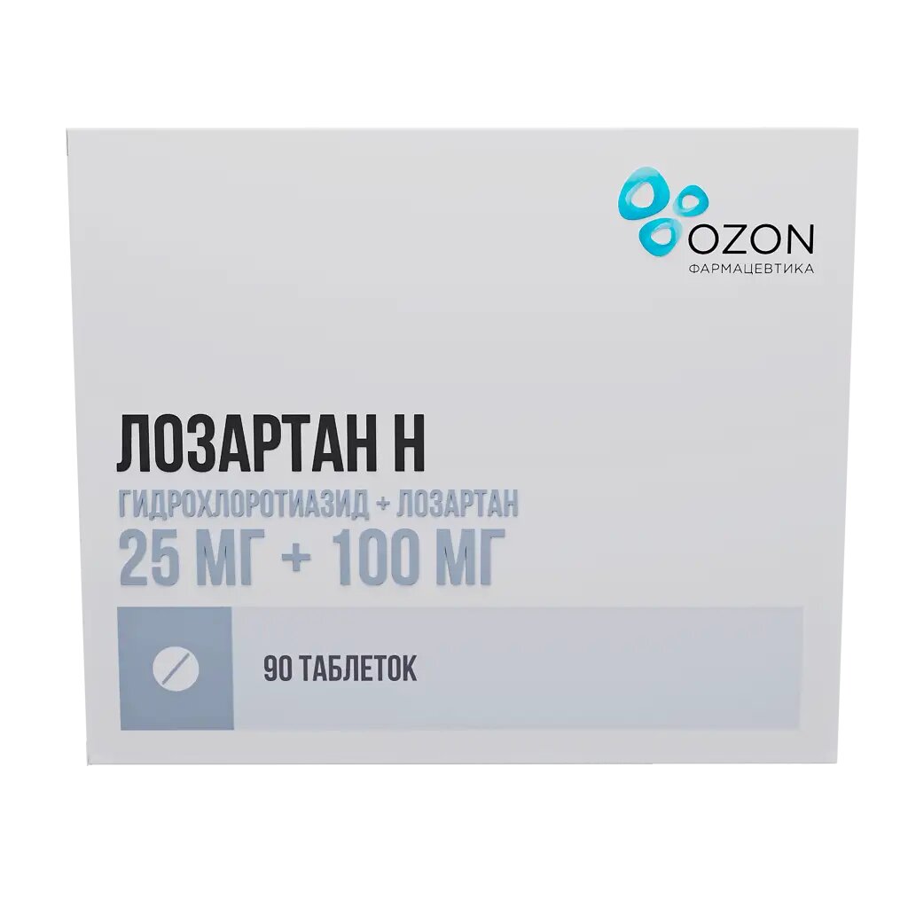 Лозартан-Н таблетки покрыт. плен. об. 25 мг+100 мг 90 шт
