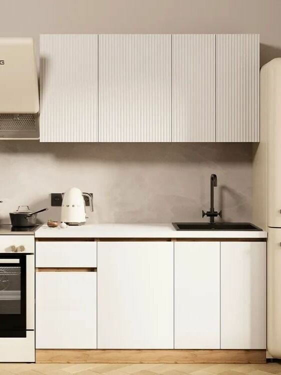 Кухонный гарнитур 1,5м Ника МДФ белый софт без столешницы