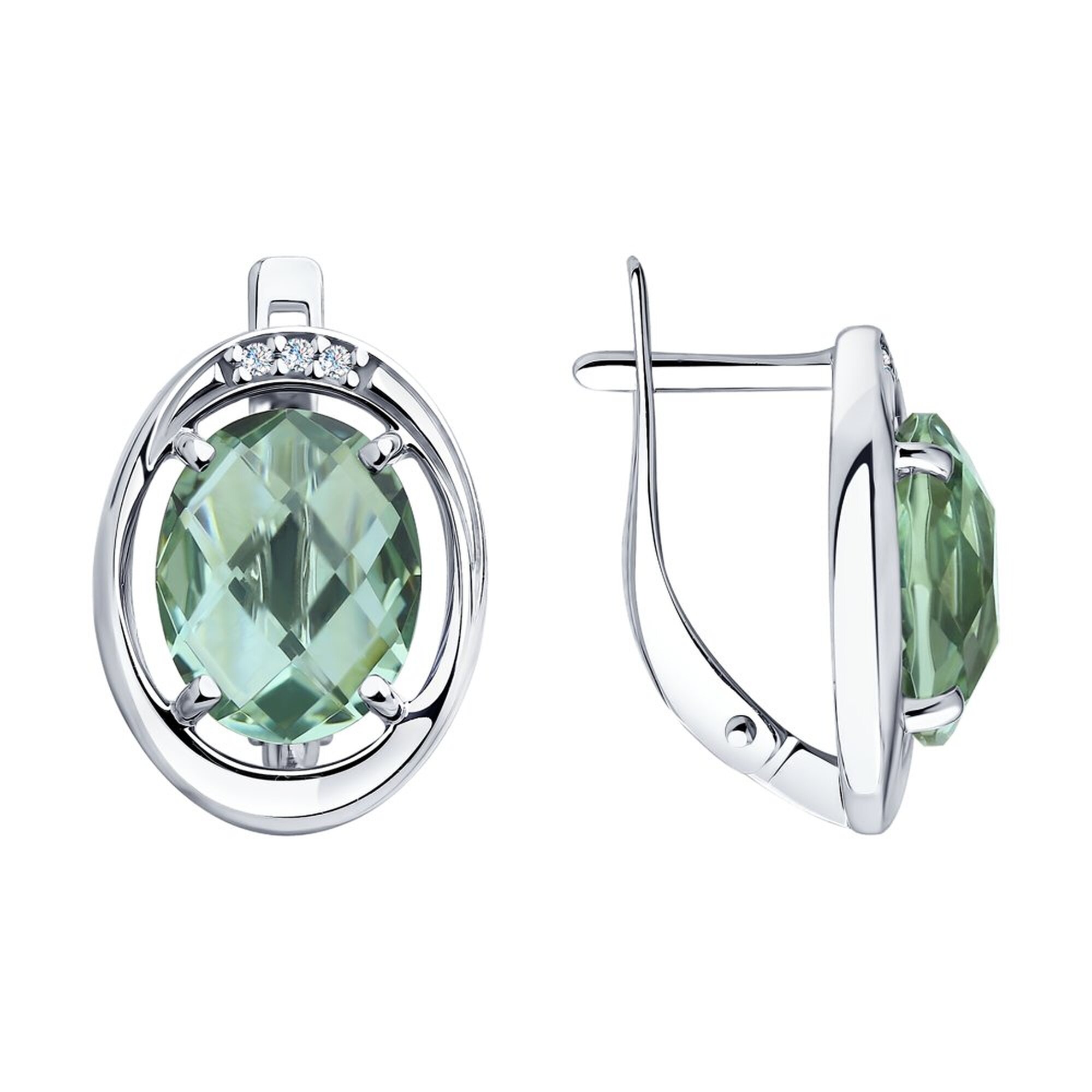 Серьги, серебро, 925 проба, родирование, кварц, фианит