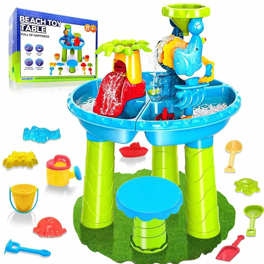 Игровой стол и стул "Водное королевство", красный/зеленый, для игр с песком/водой