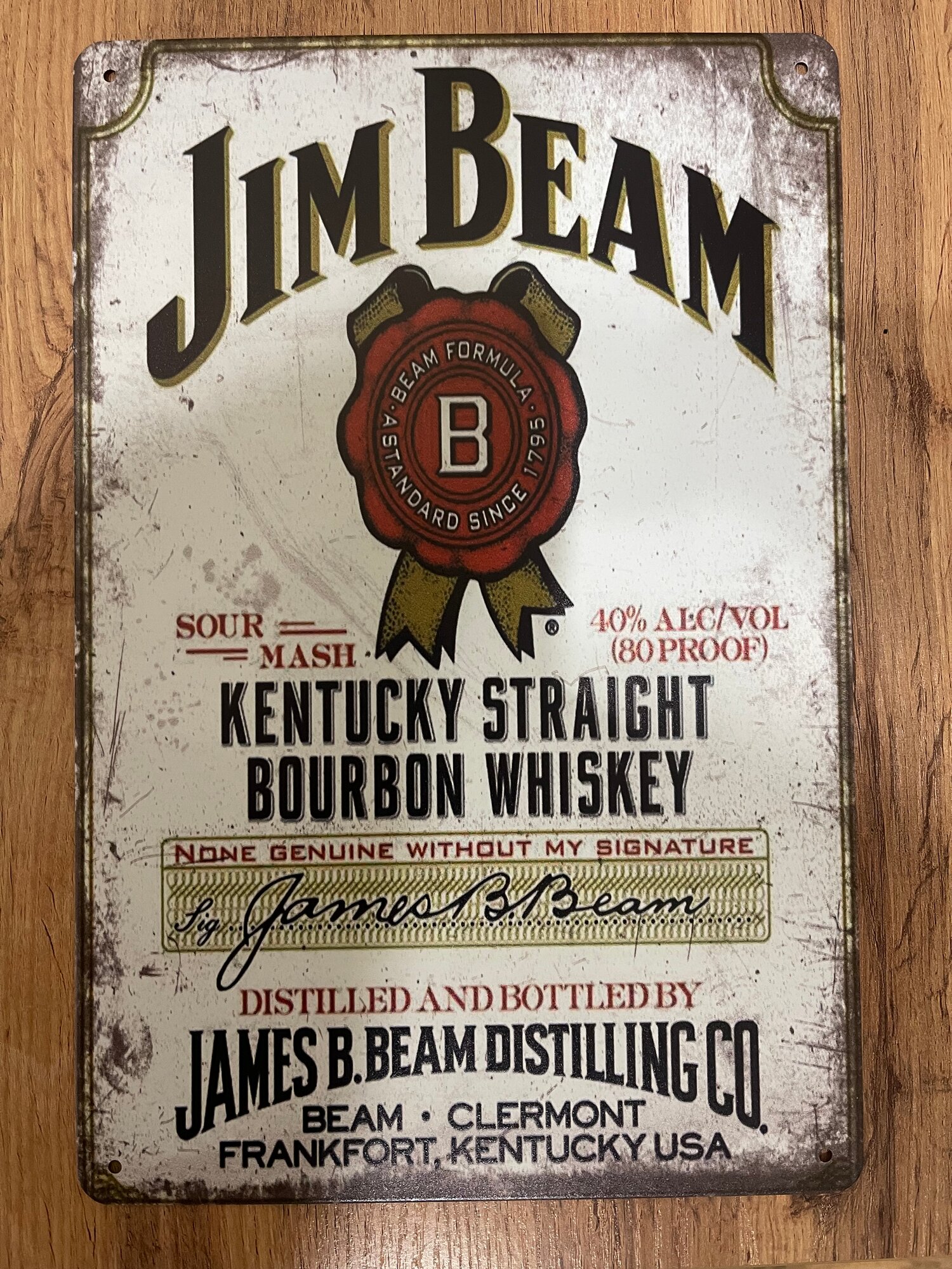 Винтажная металлическая табличка/Настенный декор, интерьер, для кухни, кофе, бара, кафе/ Jim Beam/Цвет Белый