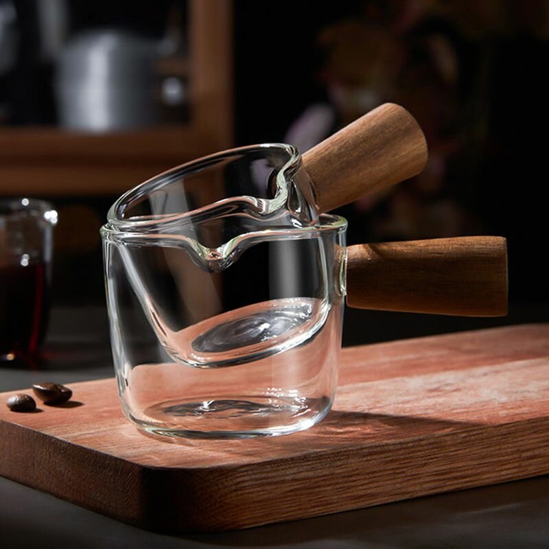Соусник стеклянный с деревянной ручкой, маленький кувшин для молока, мерный стакан, 50 мл и 100 мл, 2 шт