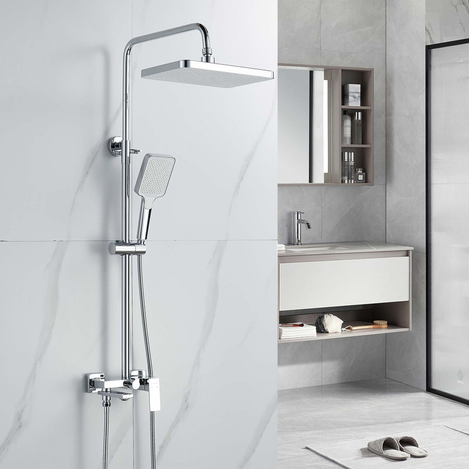 Душевая система Shevanik с верхним тропическим душем и ручной лейкой, хром