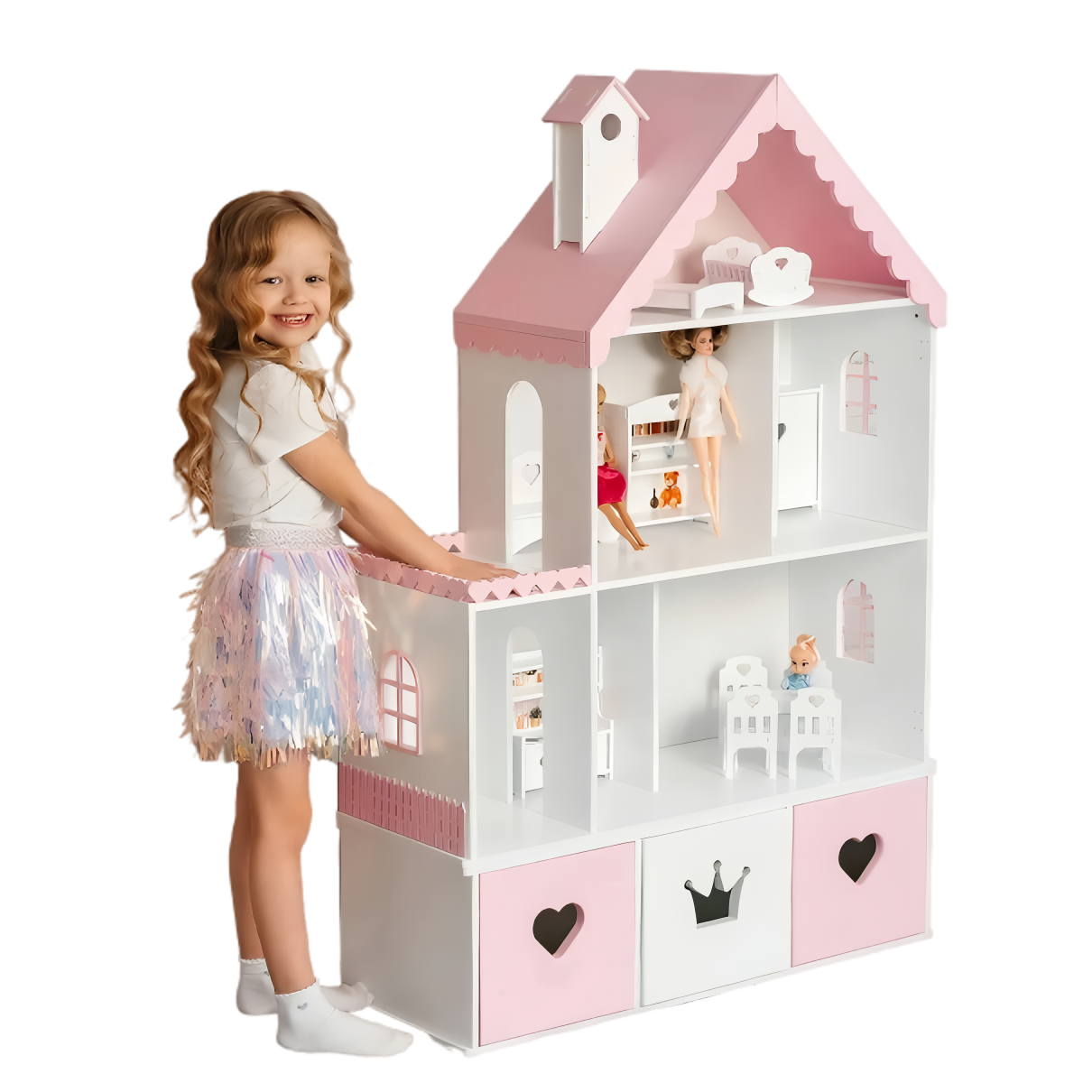 Домик для кукол PeMa kids, белый, МДФ, 60x30x130см, 3-11 лет