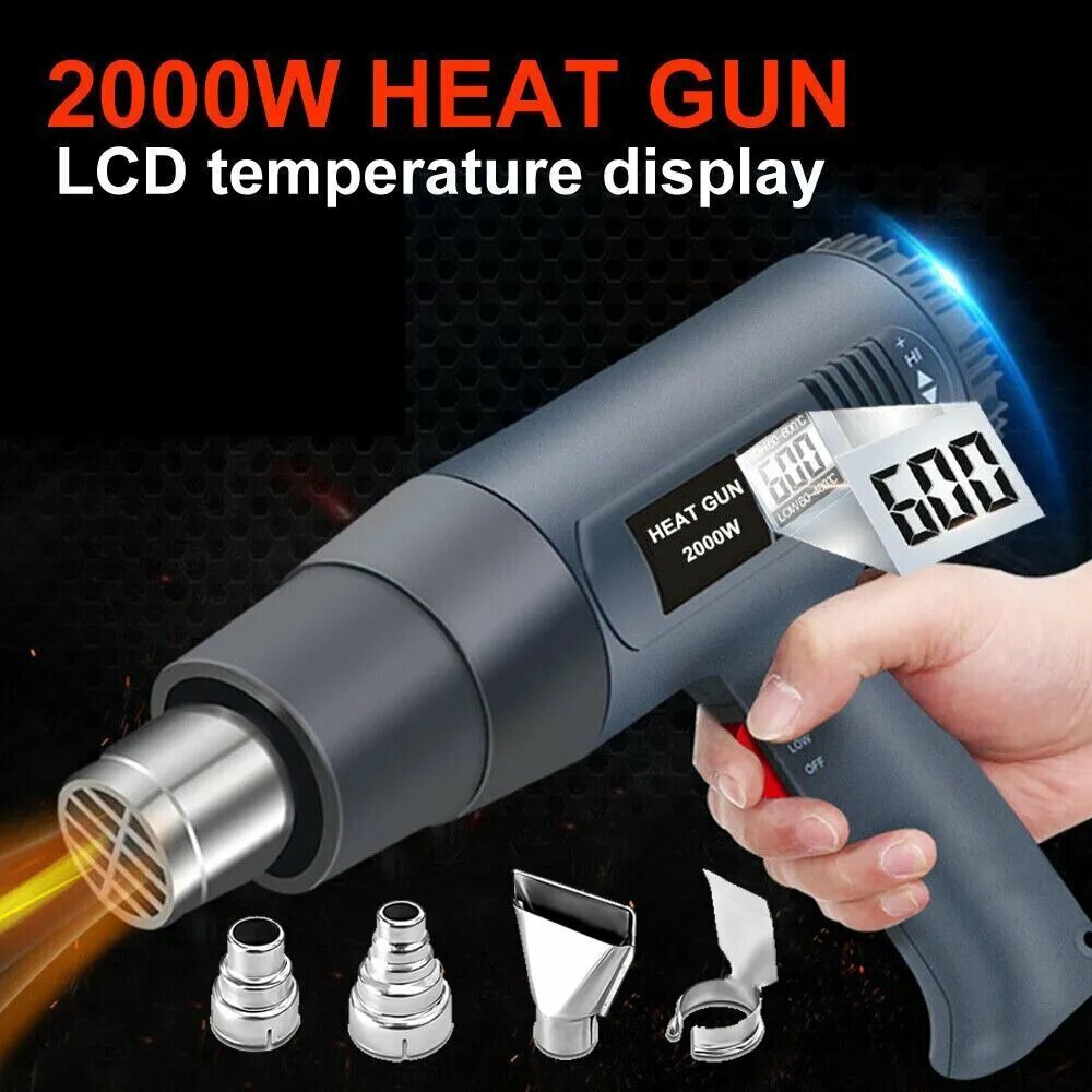 Пистолет горячего воздуха, 4 насадки, ЖК-дисплей с точной температурой
