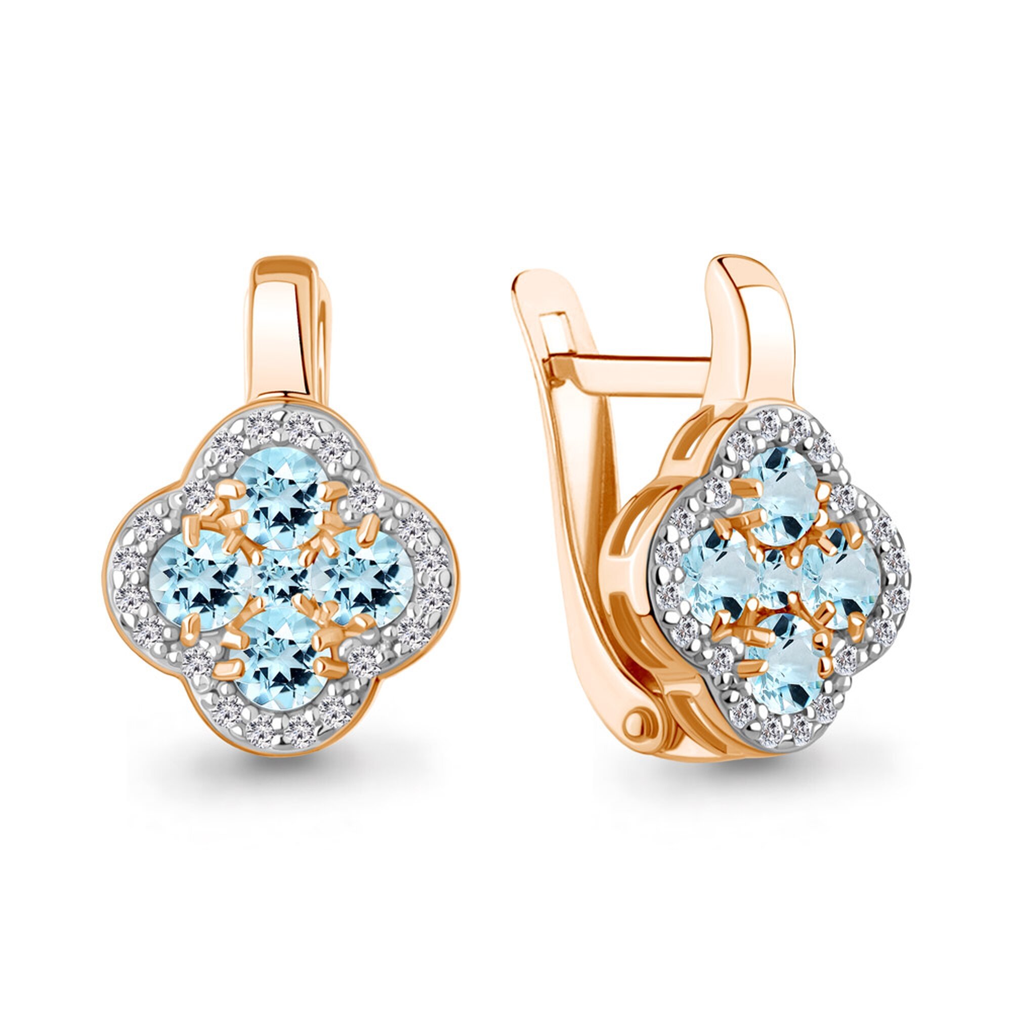 Серьги, серебро, 925 проба, золочение, фианит, топаз