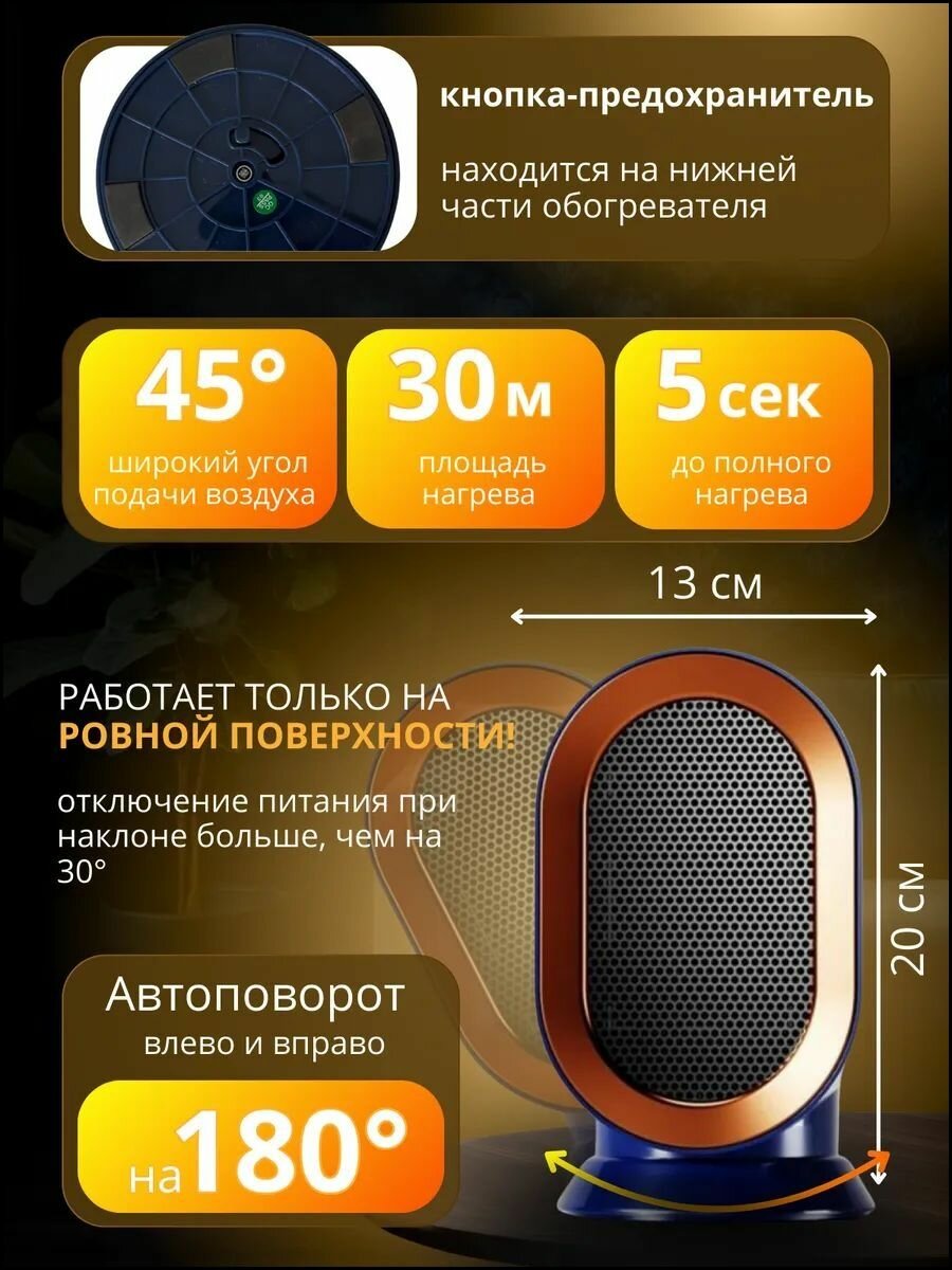 Обогреватель, 1200Вт, спиральный нагревательный элемент, темно-синий — фото 1