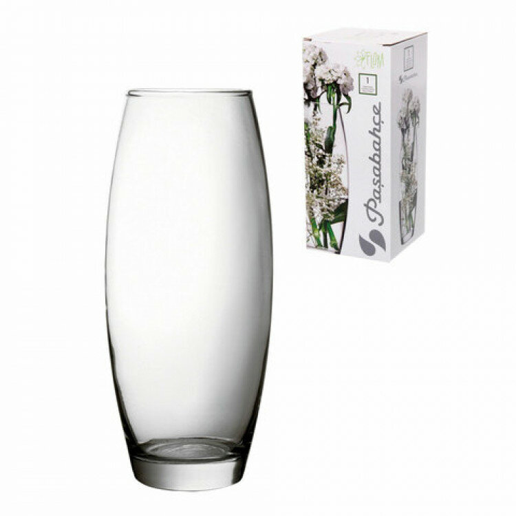 Ваза для цветов, овальная, высота 260 мм, стекло, PASABAHCE "флора", фирменная подарочная упаковка, 43966