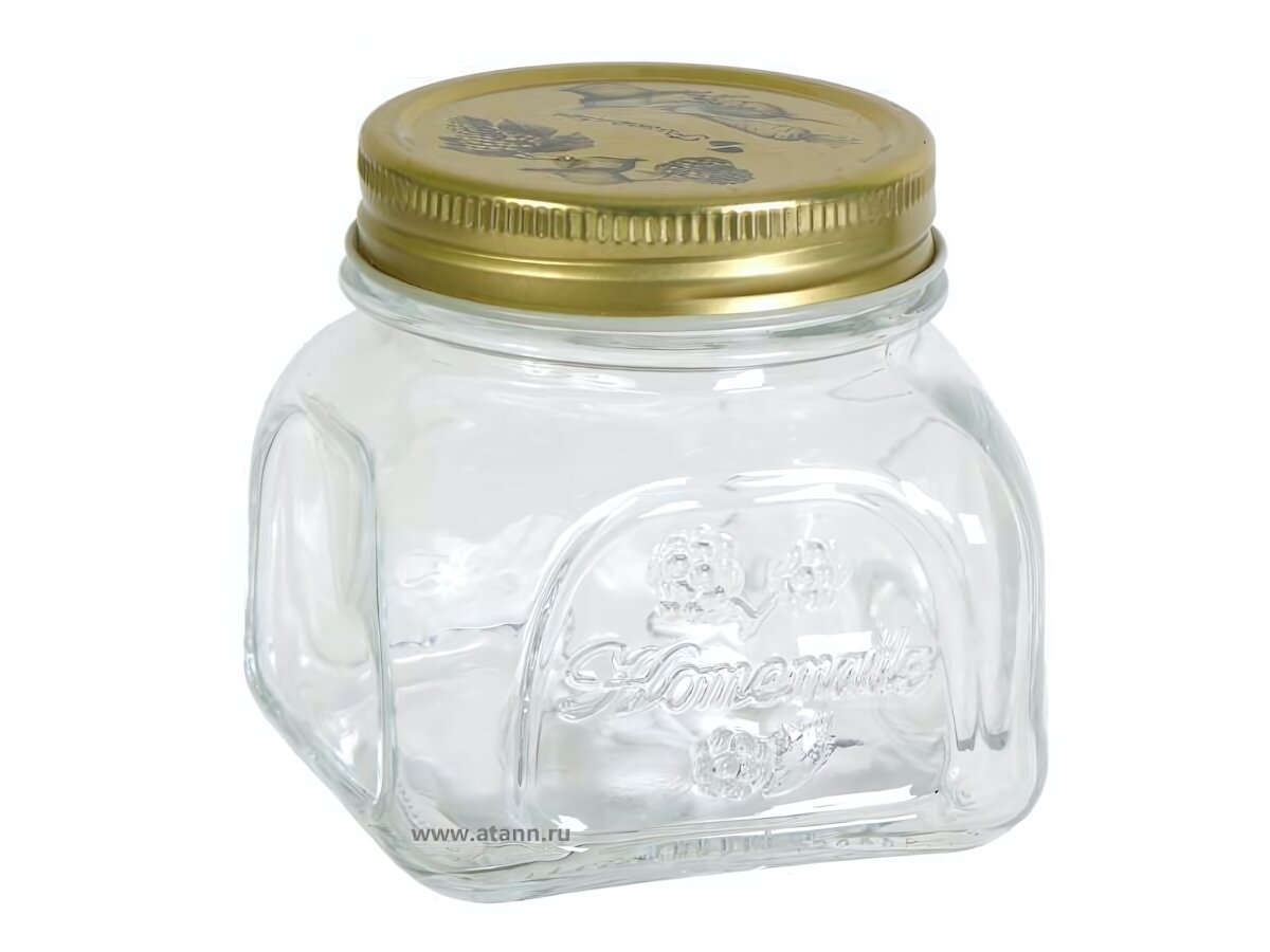 Банка стеклянная 300мл с крышкой золотого цвета "Homemade", рельефный дизайн