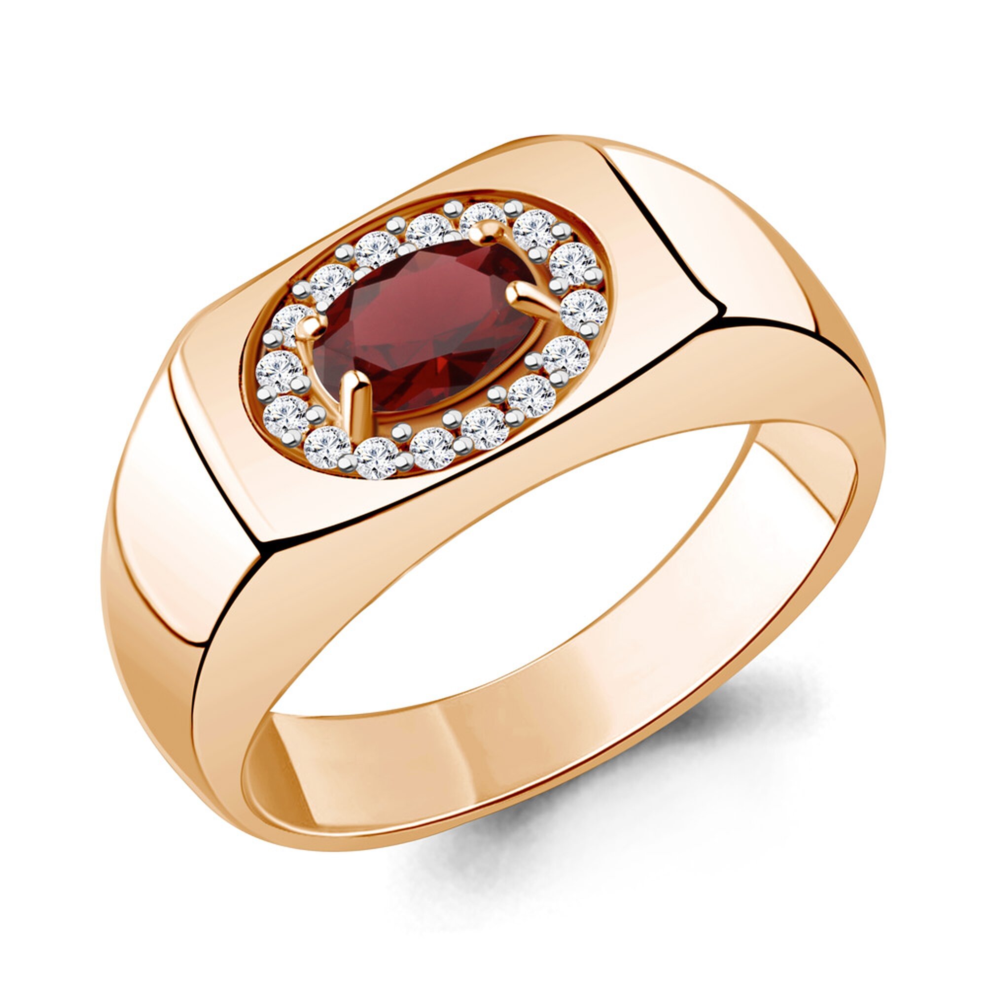 Кольцо, серебро, 925 проба, золочение, фианит, гранат