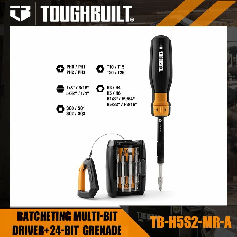 TOUGHBUILT TB-H5S2-MR-A Трещоточный многофункциональный инструмент + граната на 24 бита