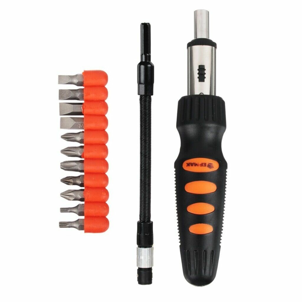 Отвертка Ермак 13 предметов, сталь, гибкий стержень, адаптер 1/4"