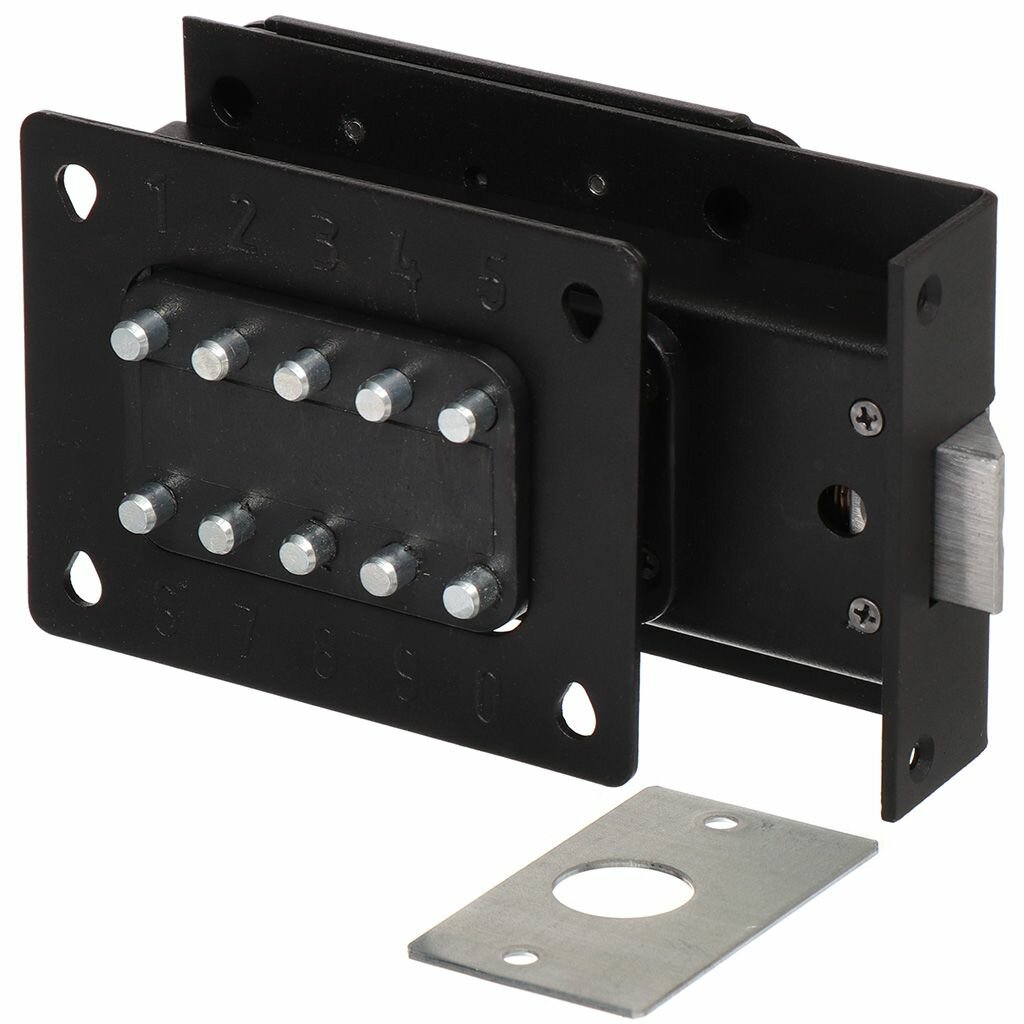 Замок накладной кодовый подъездный Ригель 2064 черный, металлический, для дверей, Россия