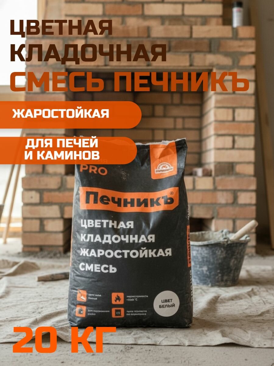 Цветная кладочная жаростойкая смесь "Печникъ" цвет белый 20,0 кг