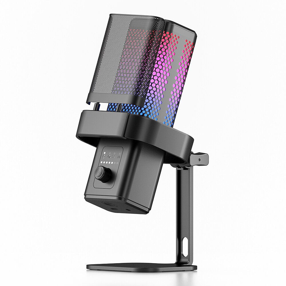 USB Gaming Microphone Noise Reduction Computer Mic Kit with Stand RGB Lighting Cardioid Mode Pick-up Quick Mute Gain Knob LB Function for Gaming Meeting Live Streaming Audio Recording Video Plug & Play Model M6 Color Black White Optional Product weight