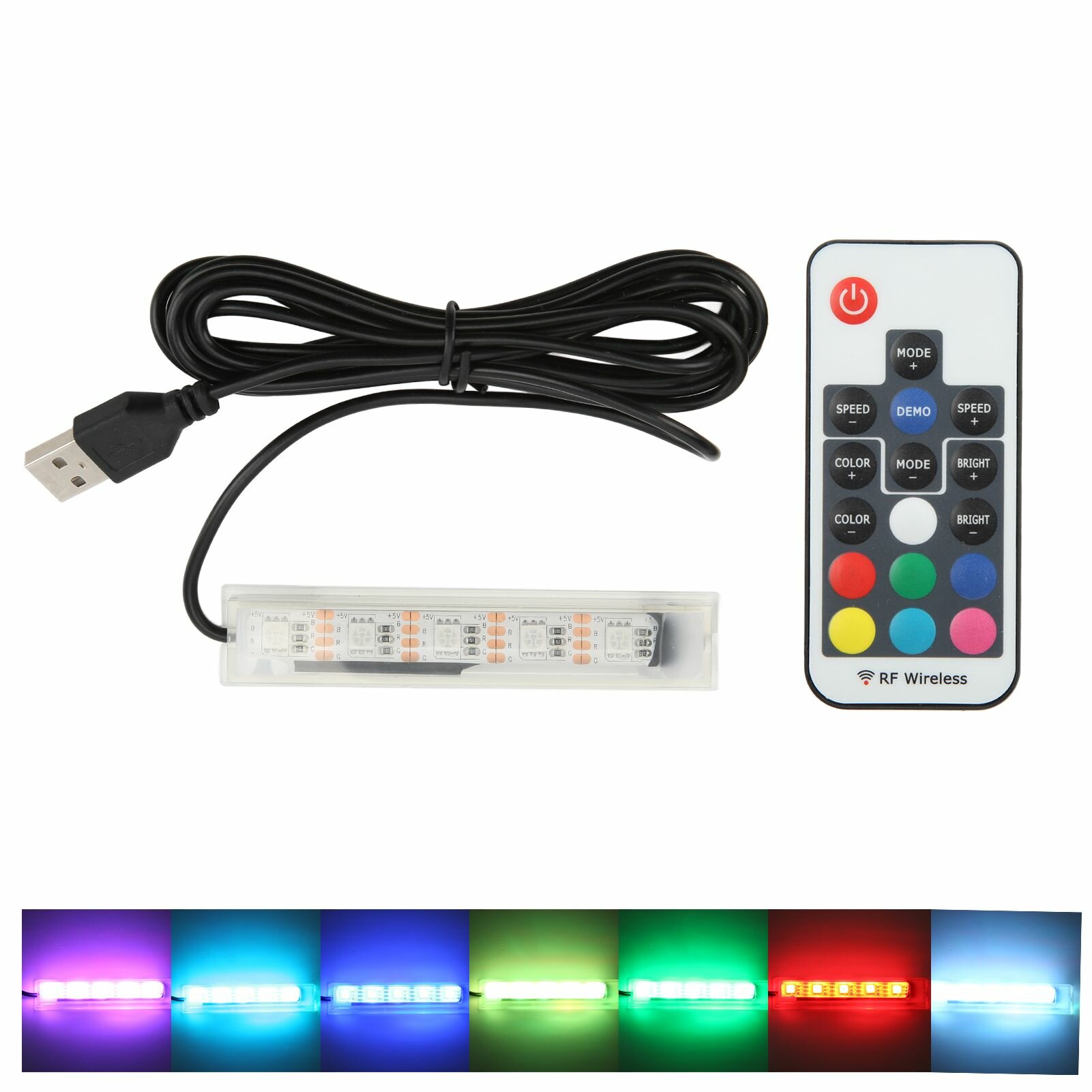 USB светильник для микро аквариумов с пультом, многоцветный LED, 9.9 x 2.1 x 1.3 см для аквариумов и офисов