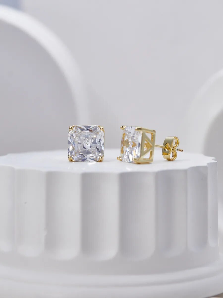 Серьги пусеты, кристалл, циркон, фианит