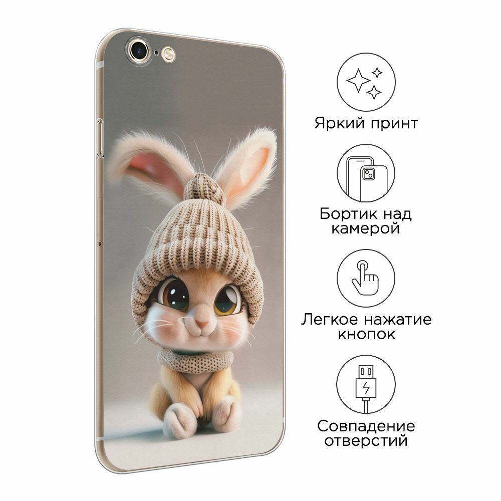 Чехол на Apple iPhone 6 Plus/6S Plus / Айфон 6 Плюс/Айфон 6С Плюс с принтом "Крольчонок в вязаной шапке" — фото 1