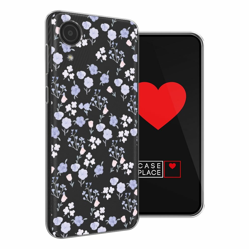 Чехол на Samsung Galaxy A03 Core / Самсунг Галакси А03 Core с принтом "Сиреневые розы паттерн", прозрачный — фото 1