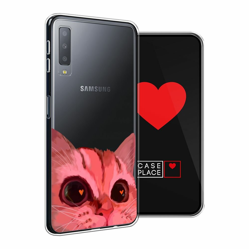 Чехол на Samsung Galaxy A7 2018 / Самсунг Галакси А7 2018 с принтом "Affectionate cat - 8 марта", прозрачный — фото 1