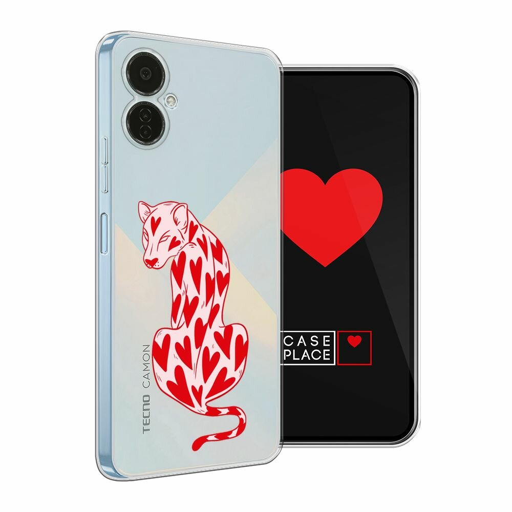 Чехол на Tecno Camon 19 Neo / Техно Камон 19 Нео с принтом "Heart panther 2 - 14 февраля", прозрачный — фото 1