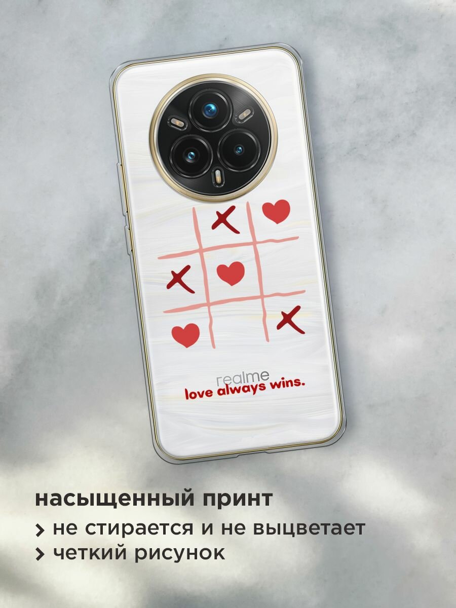 Чехол на Realme 14 Pro+ / Реалми 14 Про+ с принтом "love always wins - 14 февраля", прозрачный — фото 1