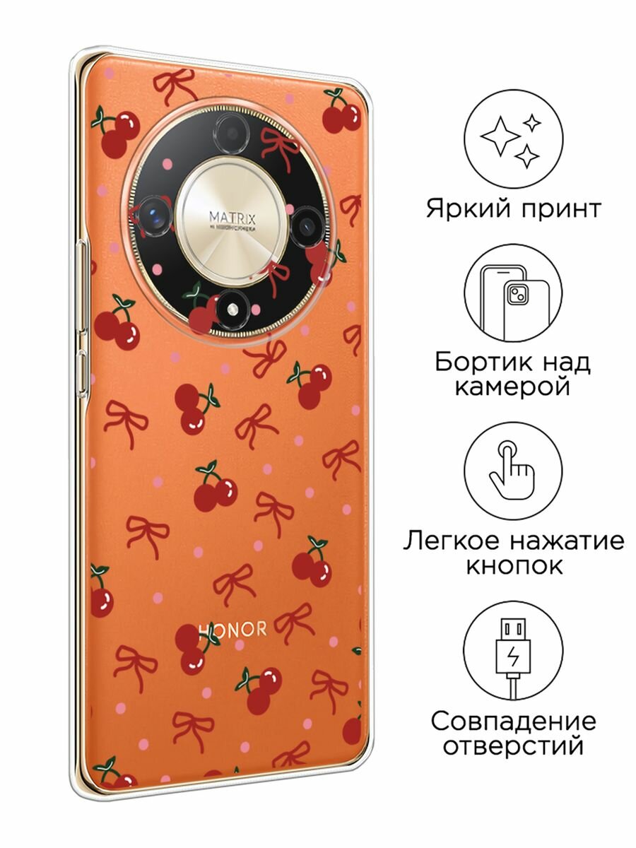 Чехол на Honor X9b / Хонор X9B с принтом "Вишни и ленточки", прозрачный — фото 1