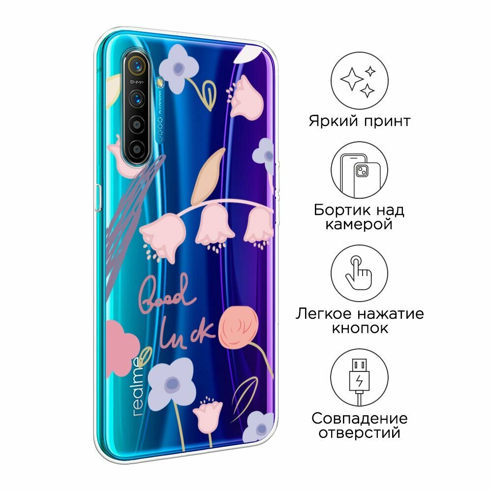 Чехол на Realme XT / Реалми XT с принтом "Lucky flowers", прозрачный — фото 1
