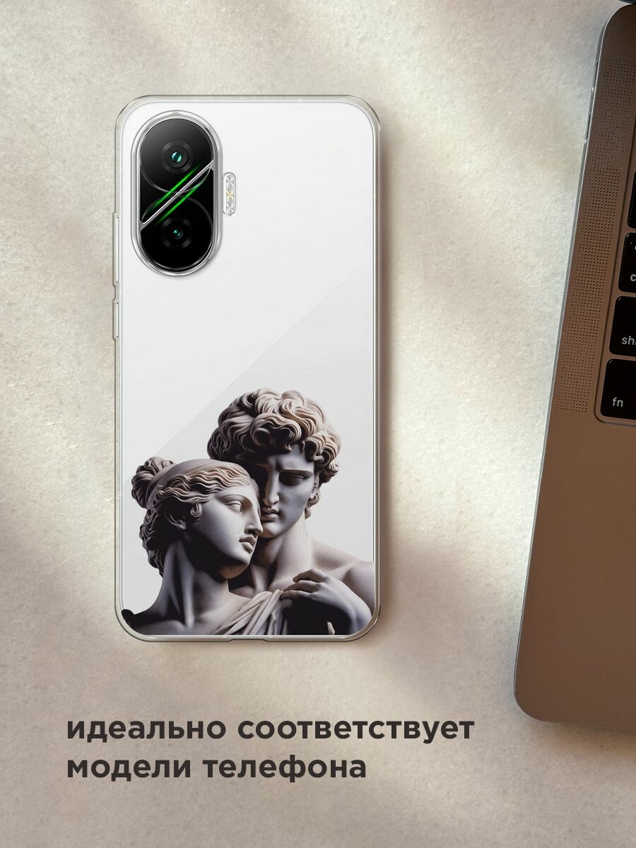 Чехол на Poco F7 / Поко F7 с принтом "Нежные скульптуры - 14 февраля", прозрачный — фото 1