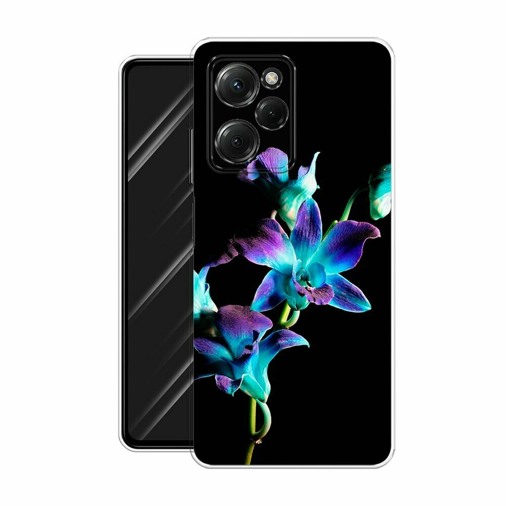 Чехол на Xiaomi Poco X5 Pro 5G / Сяоми Поко X5 Про 5G с принтом "Синий цветок на черном" — фото 1