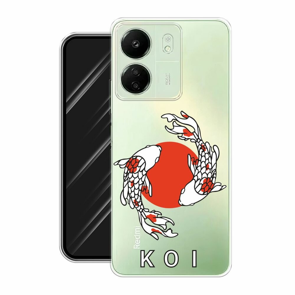 Чехол на Xiaomi Redmi 13C/Poco C65 / Сяоми Редми 13C/Поко С65 с принтом Карпы кои, прозрачный — фото 1