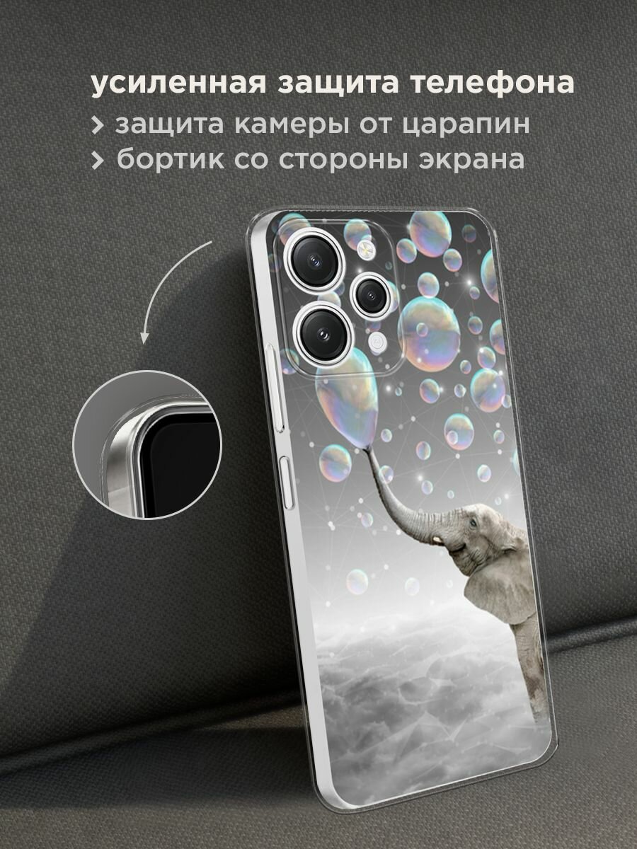 Чехол на Xiaomi Redmi 12 / Сяоми Редми 12 с принтом "Слон и мыльные пузыри" — фото 1