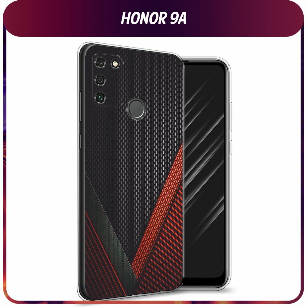 Силиконовый чехол на Honor 9A / Хонор 9А с принтом "Красный карбон"