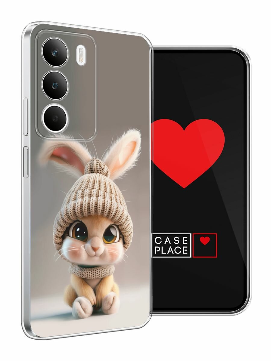 Чехол на Realme C71/P3 Lite 4G / Реалми С71/P3 Лайт 4G с принтом "Крольчонок в вязаной шапке" — фото 1