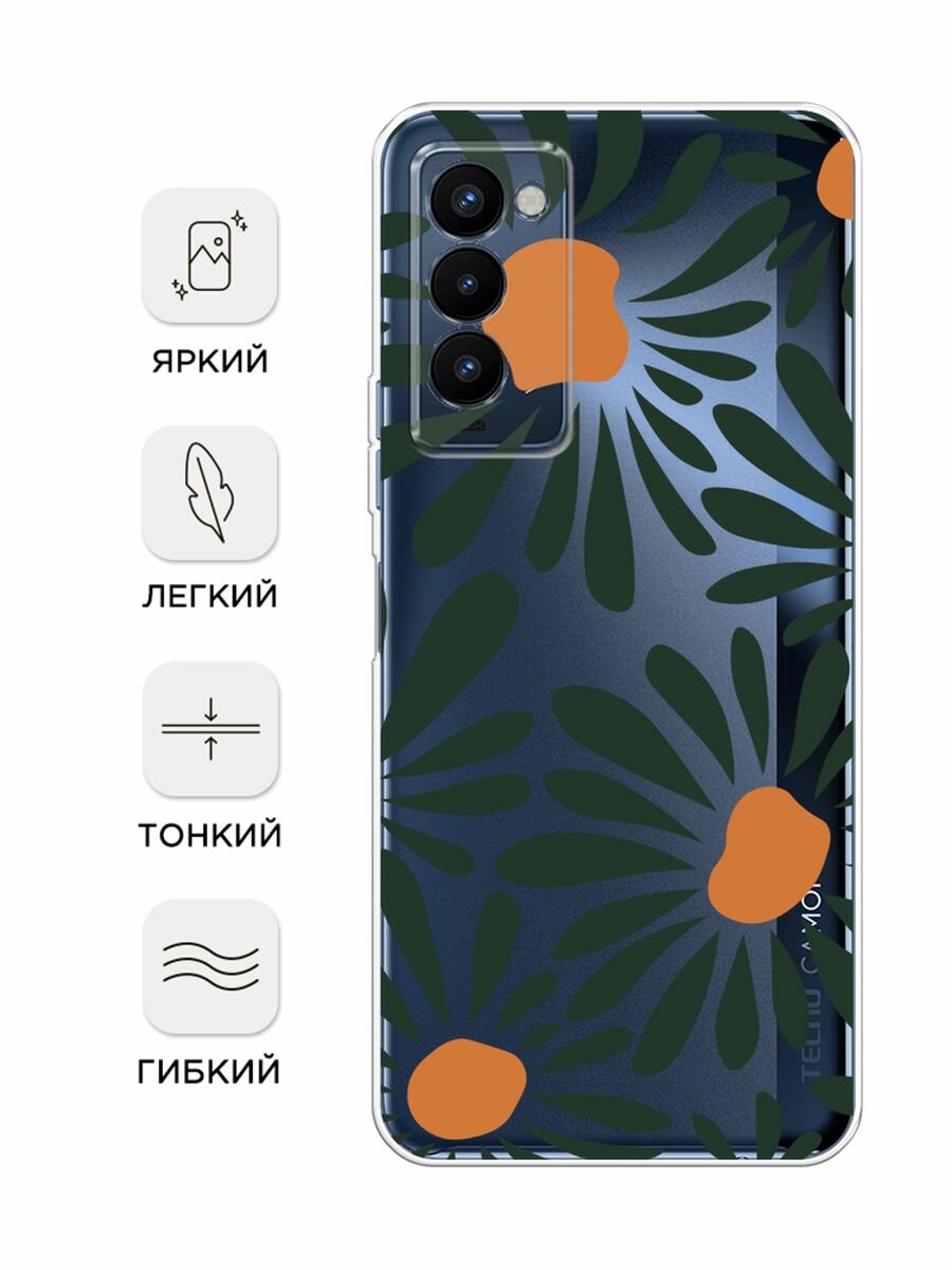 Чехол на Tecno Camon 18P / Техно Камон 18Р с принтом "Летние цветы рисунок", прозрачный — фото 1