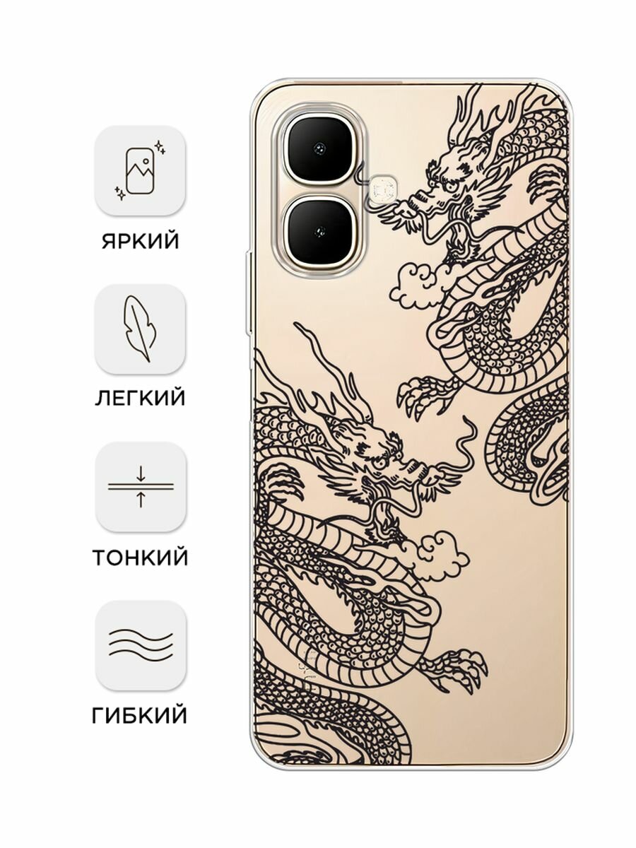 Чехол на Infinix Smart 10 / Инфиникс Смарт 10 с принтом "Два китайских дракона", прозрачный — фото 1