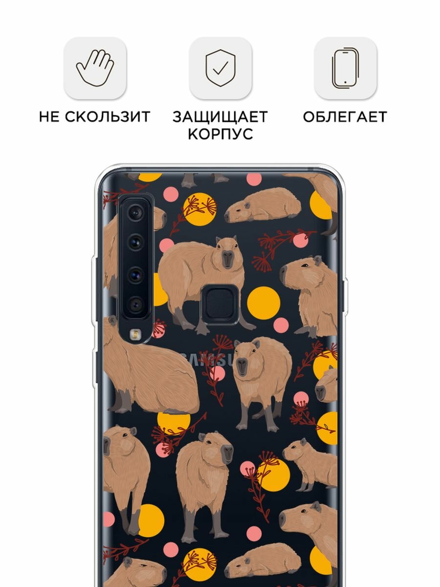 Чехол на Samsung Galaxy A9 2018 / Самсунг Галакси А9 2018 с принтом "Капибара паттерн", прозрачный — фото 1