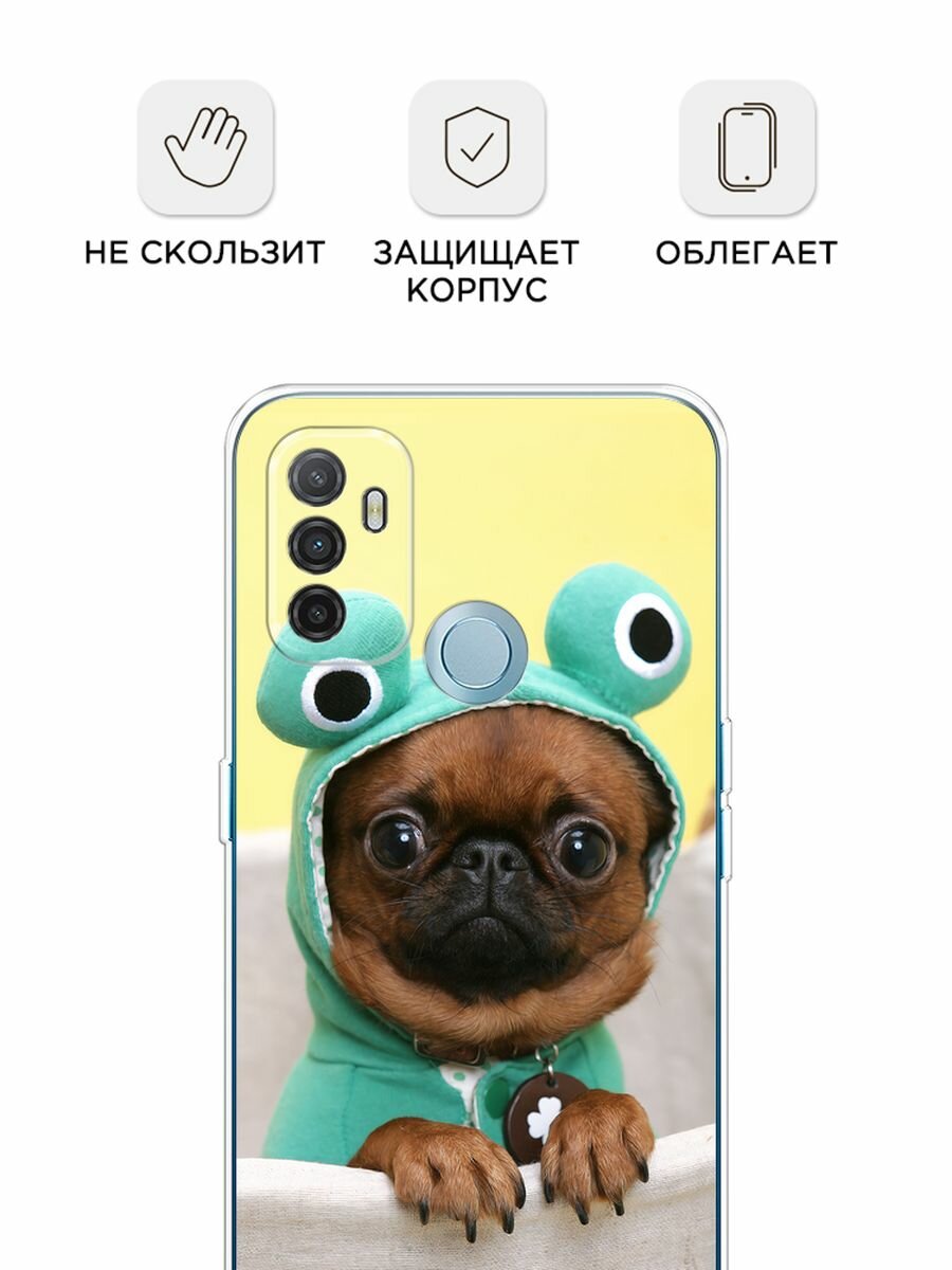 Чехол на Oppo A53 / Оппо А53 с принтом "Собачка в шапке лягушки" — фото 1