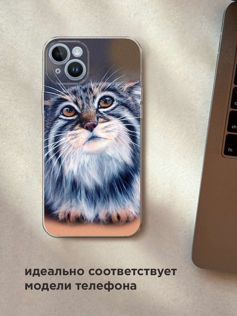 Силиконовый чехол на Apple iPhone 14 / Айфон 14 с принтом "Кот манул 2" — фото 1