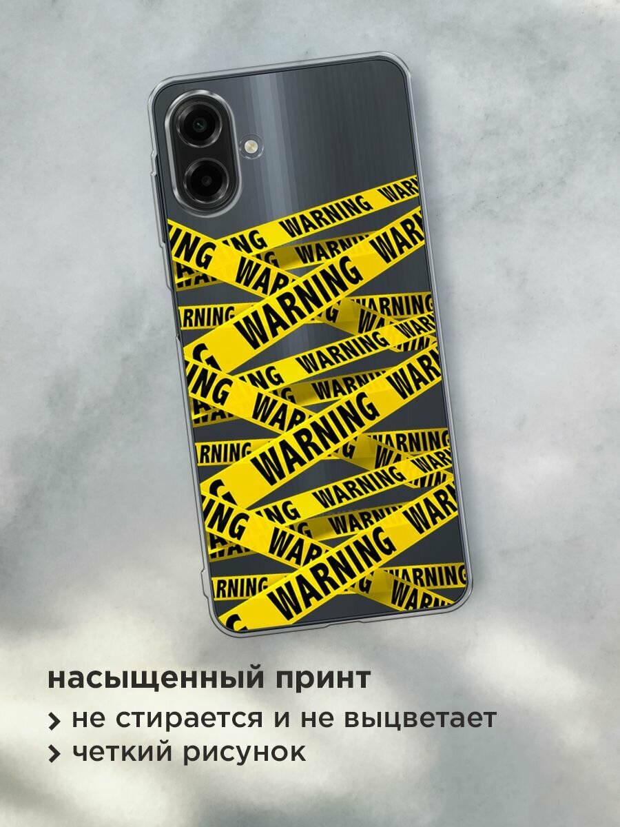 Чехол на Samsung Galaxy A07 / Самсунг А07 с принтом "Warning!", прозрачный — фото 1