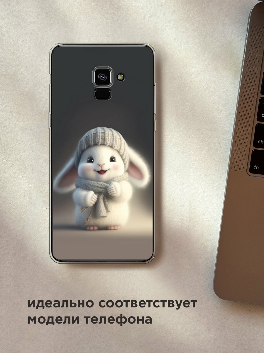 Чехол на Samsung Galaxy A8 + / Самсунг Галакси А8 Плюс 2018 с принтом "Белый крольчонок в шапке" — фото 1