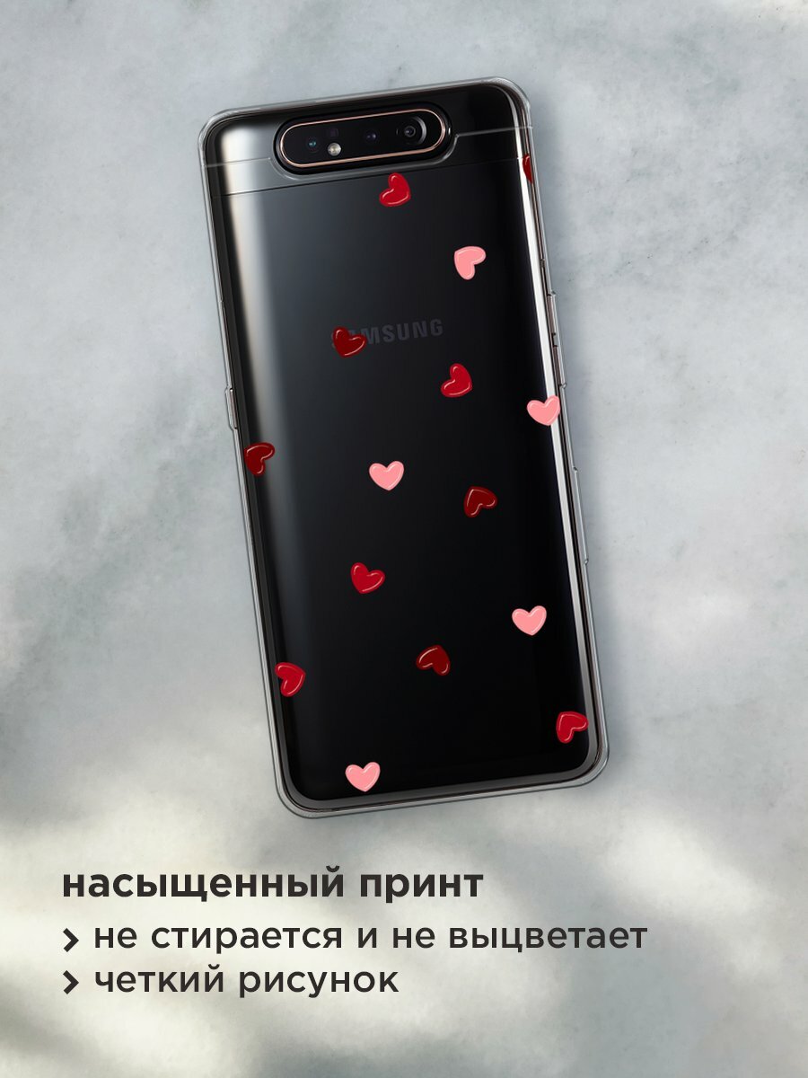 Чехол на Samsung Galaxy A80 / Самсунг Гэлакси A80 с принтом "Бордовые сердечки 2" — фото 1