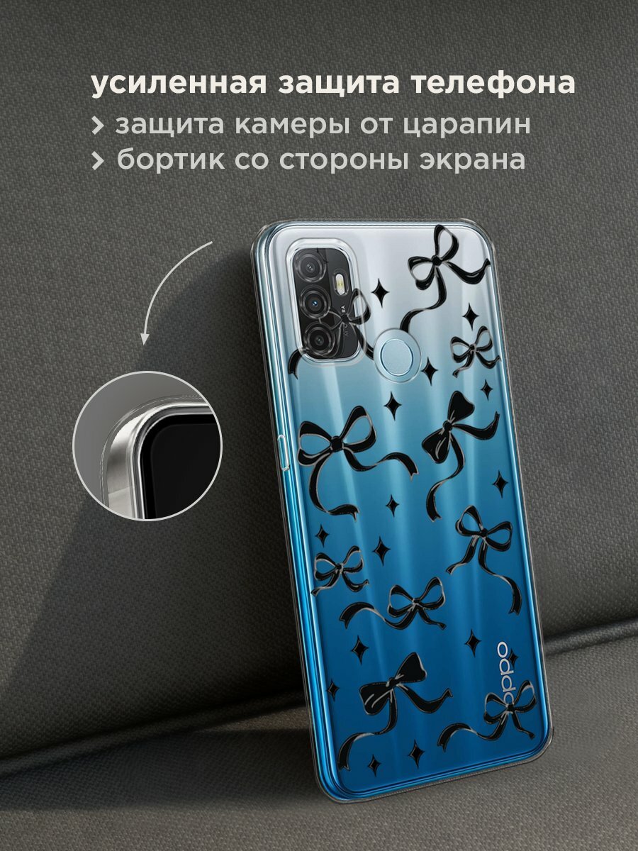 Чехол на Oppo A53 / Оппо А53 с принтом "Милые чёрные бантики 4" — фото 1