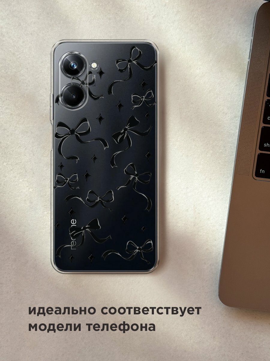 Чехол на Realme 10 Pro / Реалми 10 Про с принтом "Милые чёрные бантики 4" — фото 1