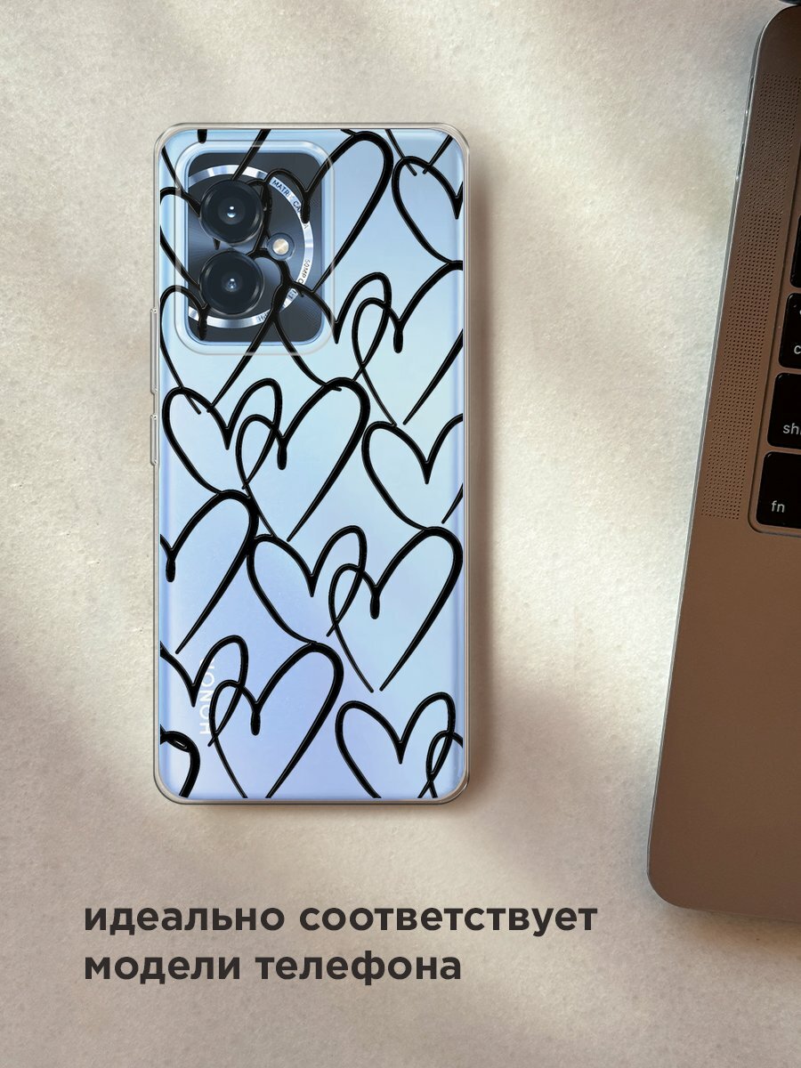 Чехол на Honor 100 / Хонор 100 с принтом "Hearts doodle black 1" — фото 1