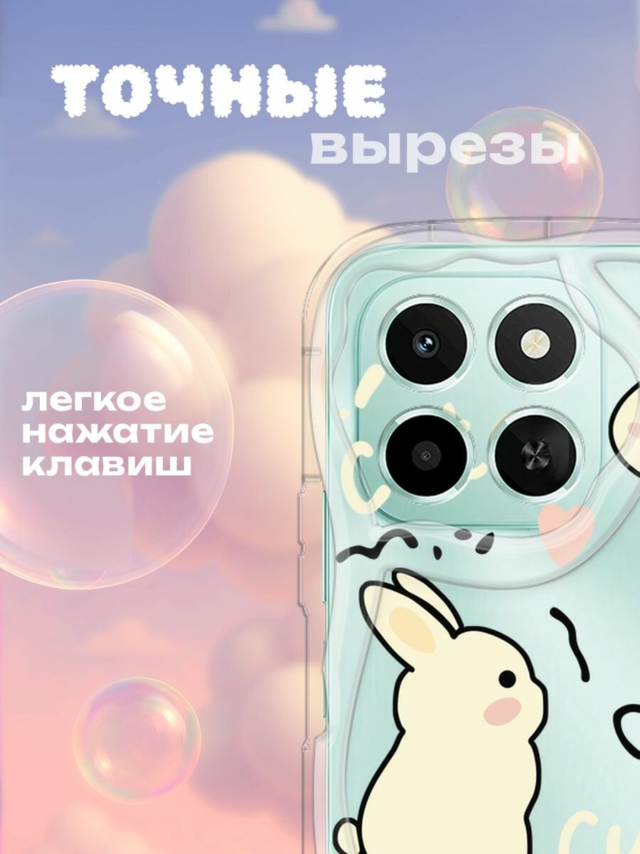 Чехол на Honor X6c / Хонор Х6с с принтом "Милый кролик", прозрачный — фото 1